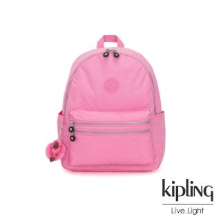 【KIPLING】甜美糖果粉拉鍊後背包-BOUREE-momo購物網